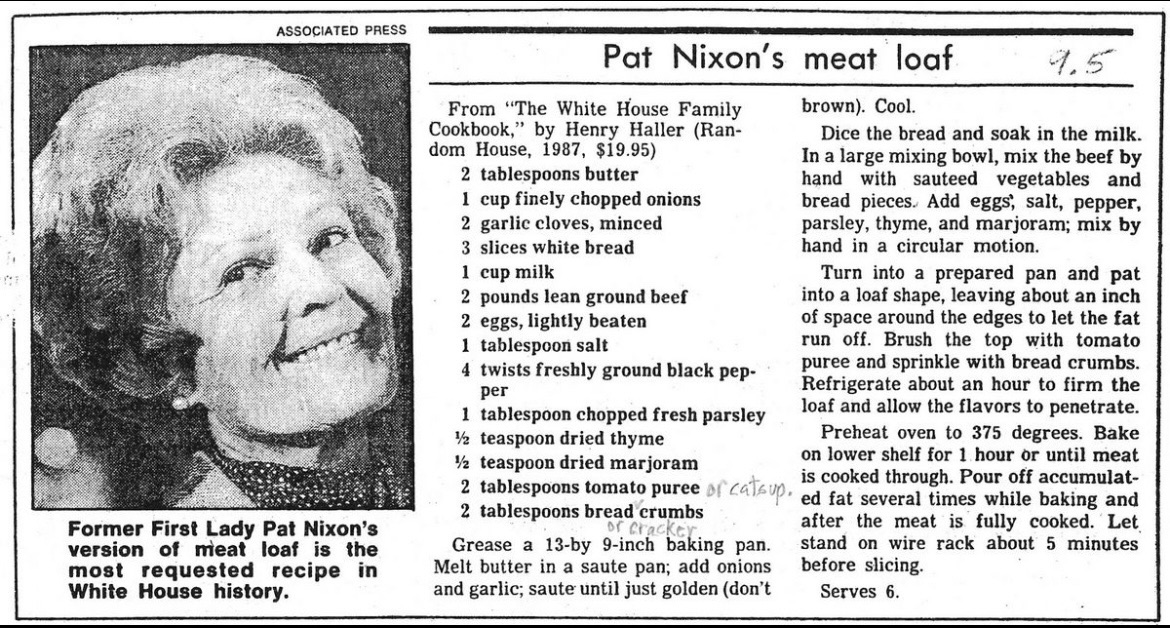 Pat Nixon’s Meatloaf Recipe | The Historical Homemaker